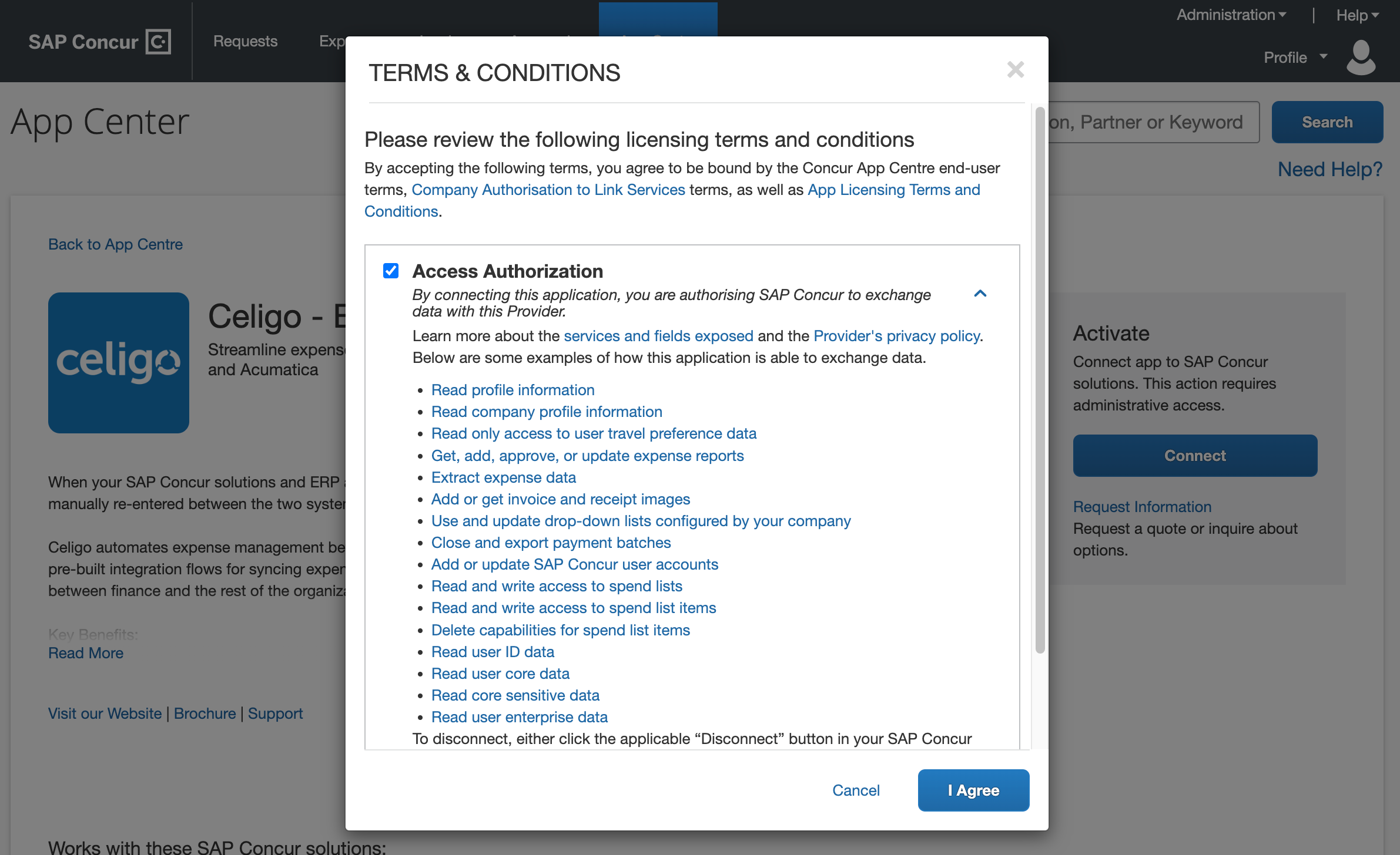 Set up a connection to Concur Expense – Celigo Help Center