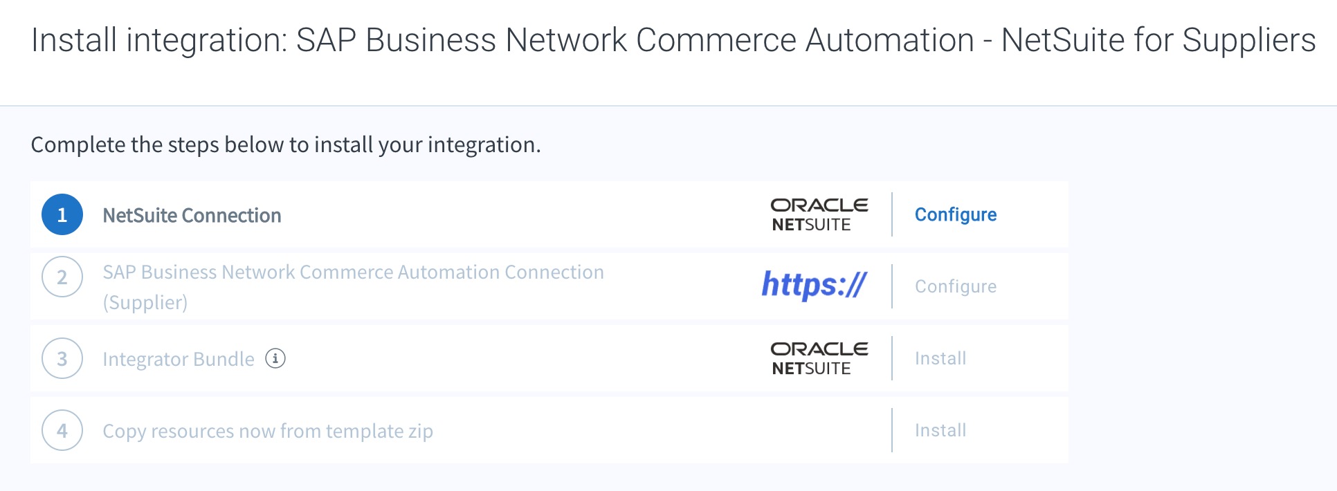 Install the SAP Business Network Commerce Automation – NetSuite Quickstart integration template ...