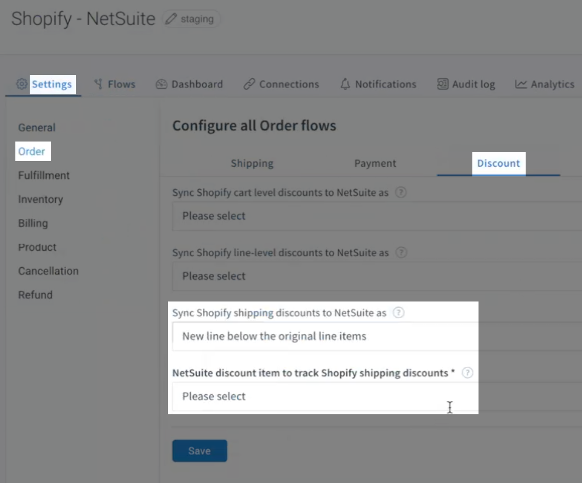 Sync Shopify order discounts to NetSuite – Celigo Help Center