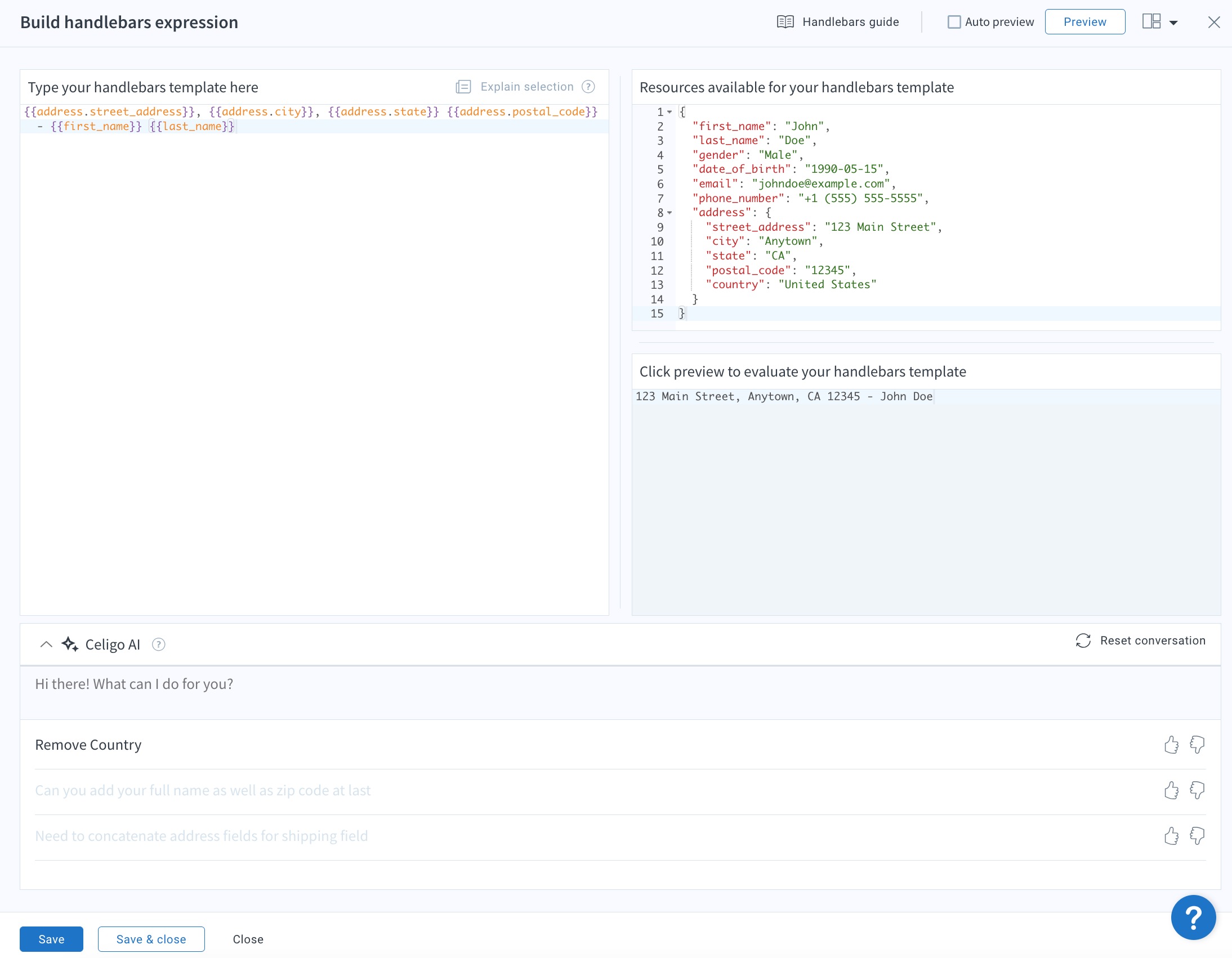 Create or explain handlebars using Celigo AI component – Celigo Help Center