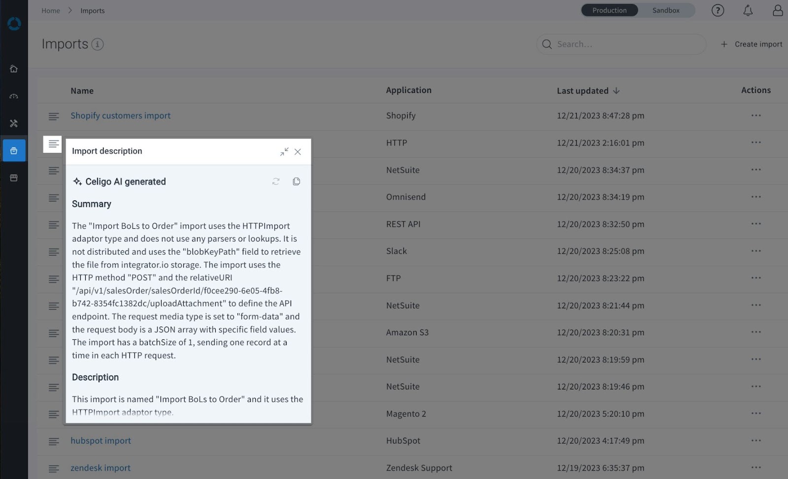 Understand AI descriptions for a flow, import, or export – Celigo Help ...