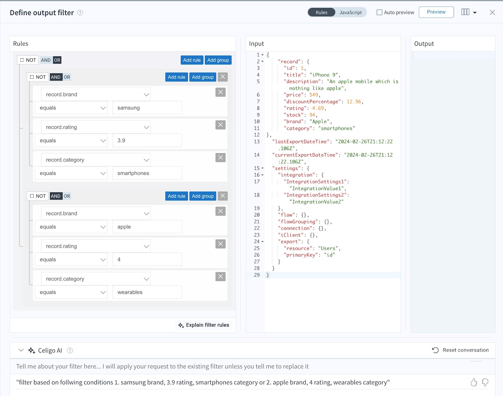 Create or explain filter rules using the Celigo AI component – Celigo Help Center