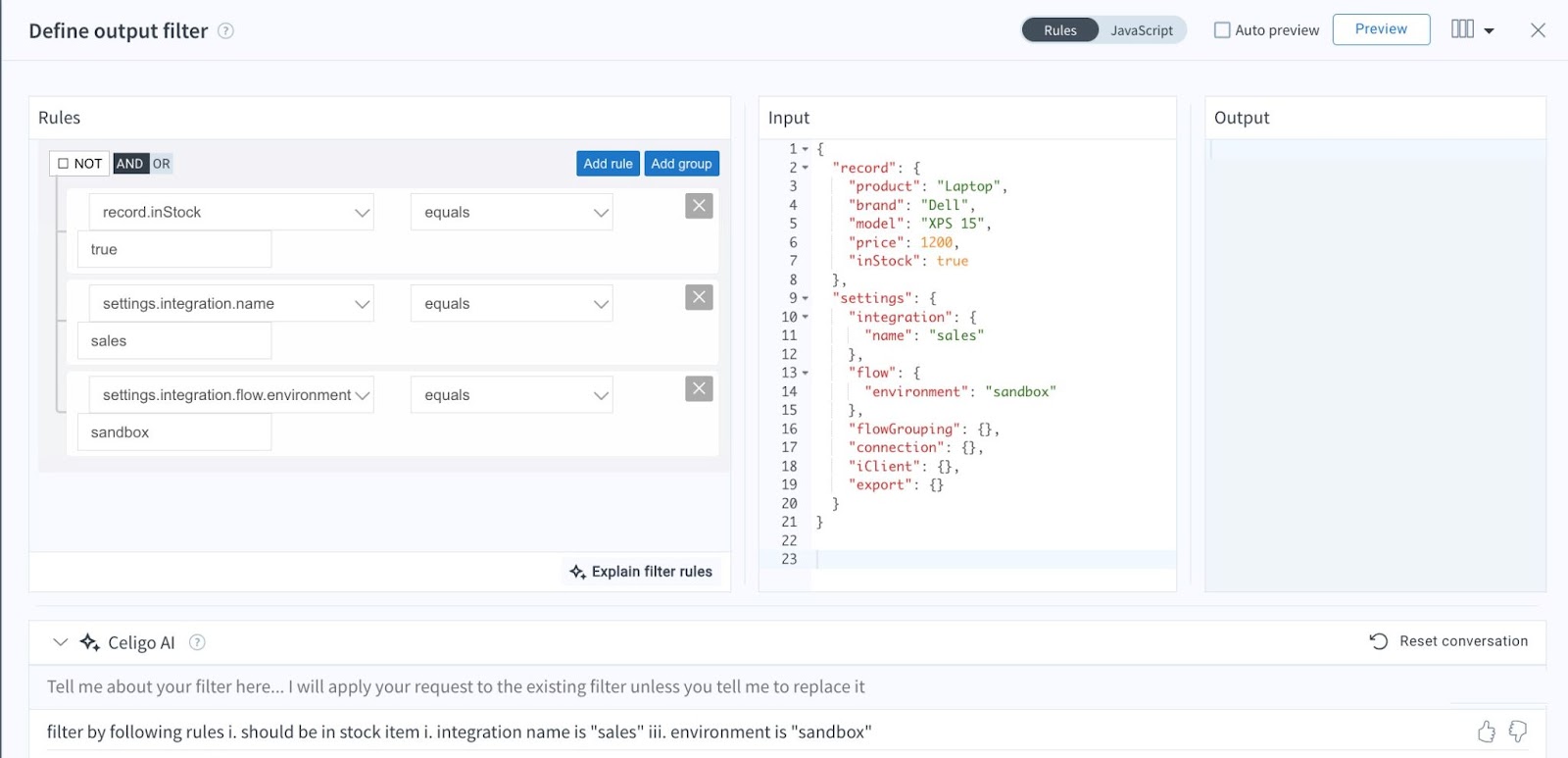Create or explain filter rules using the Celigo AI component – Celigo ...