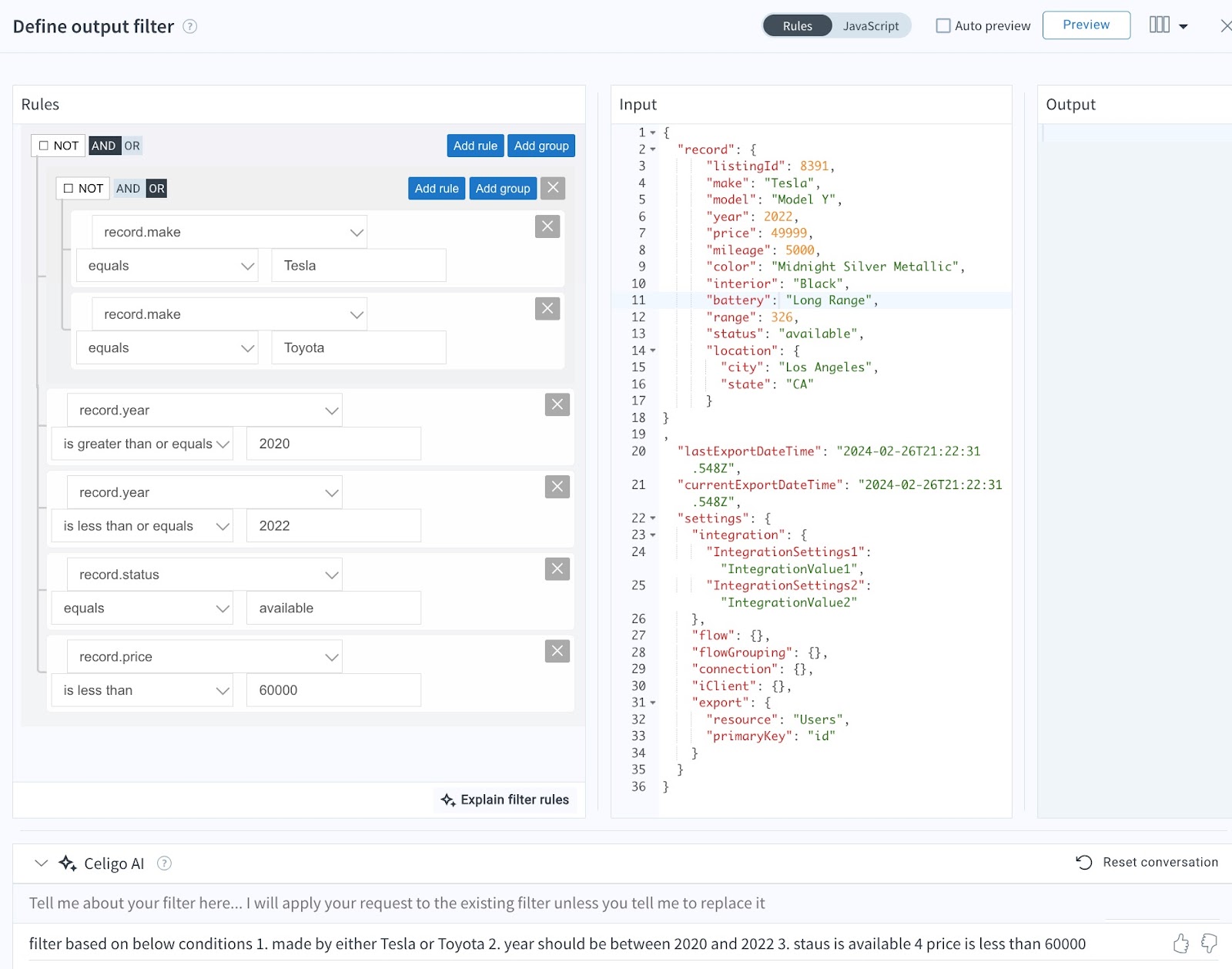 Create or explain filter rules using the Celigo AI component – Celigo Help Center