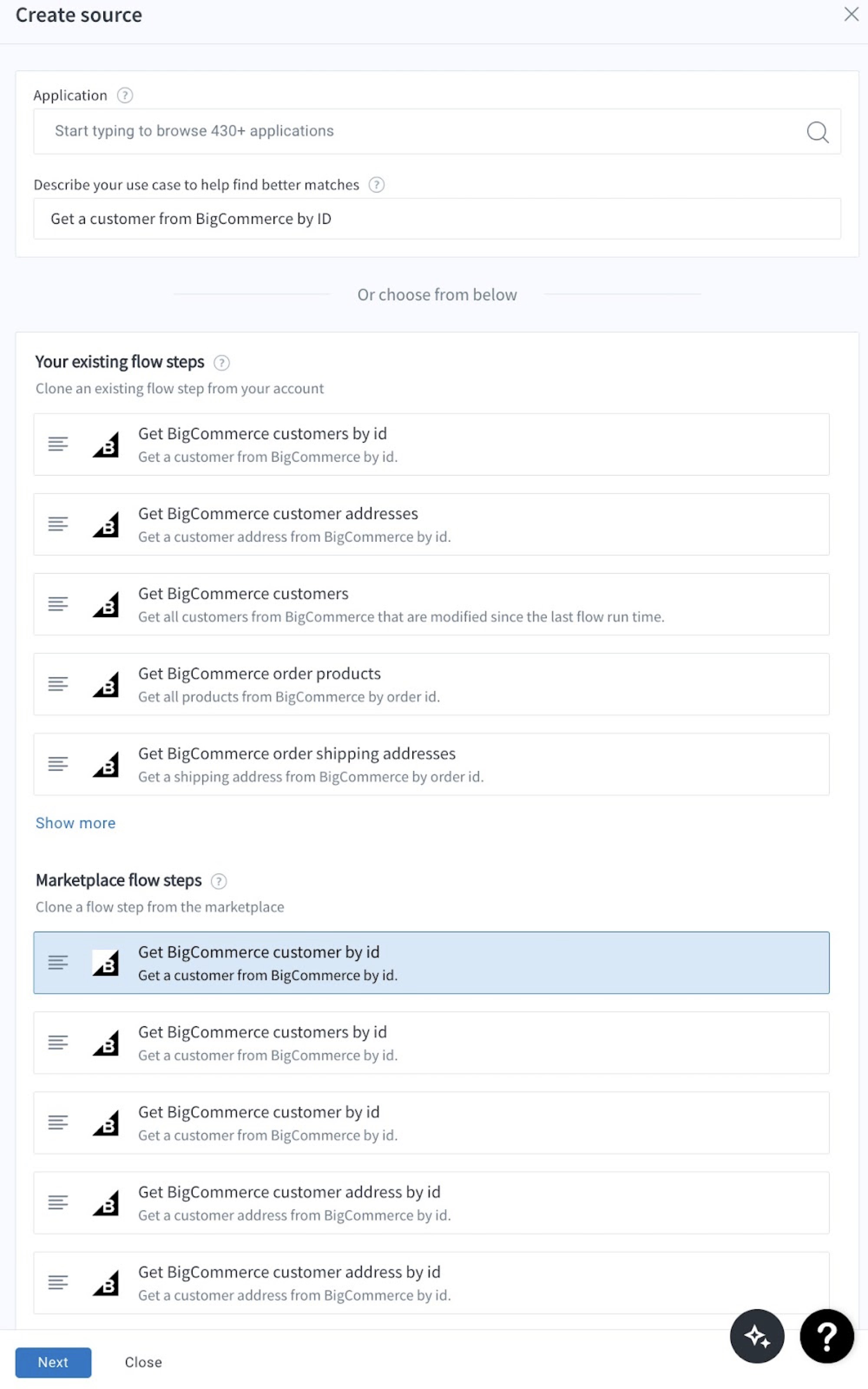 Retrieve flow steps from existing integrations or Marketplace using a ...