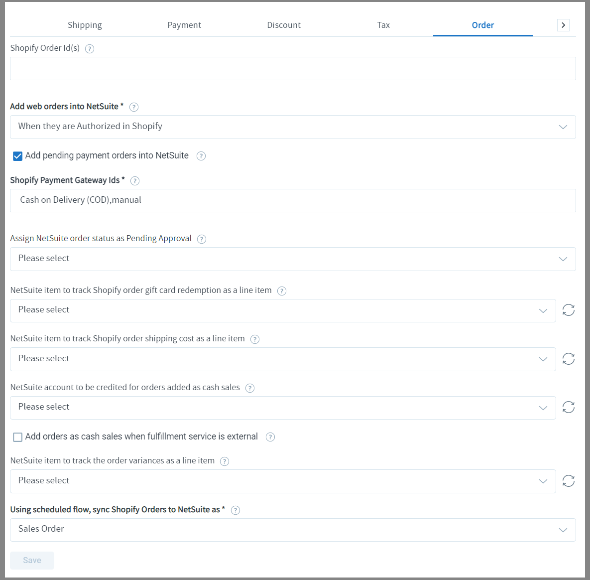 Configure NetSuite to Shopify order flow settings – Celigo Help Center