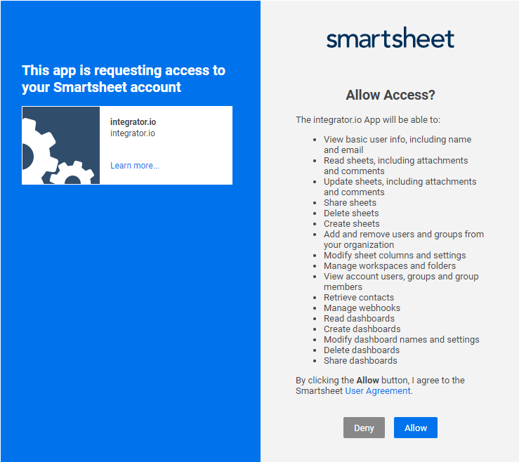 Set up a connection to Smartsheet – Celigo Help Center