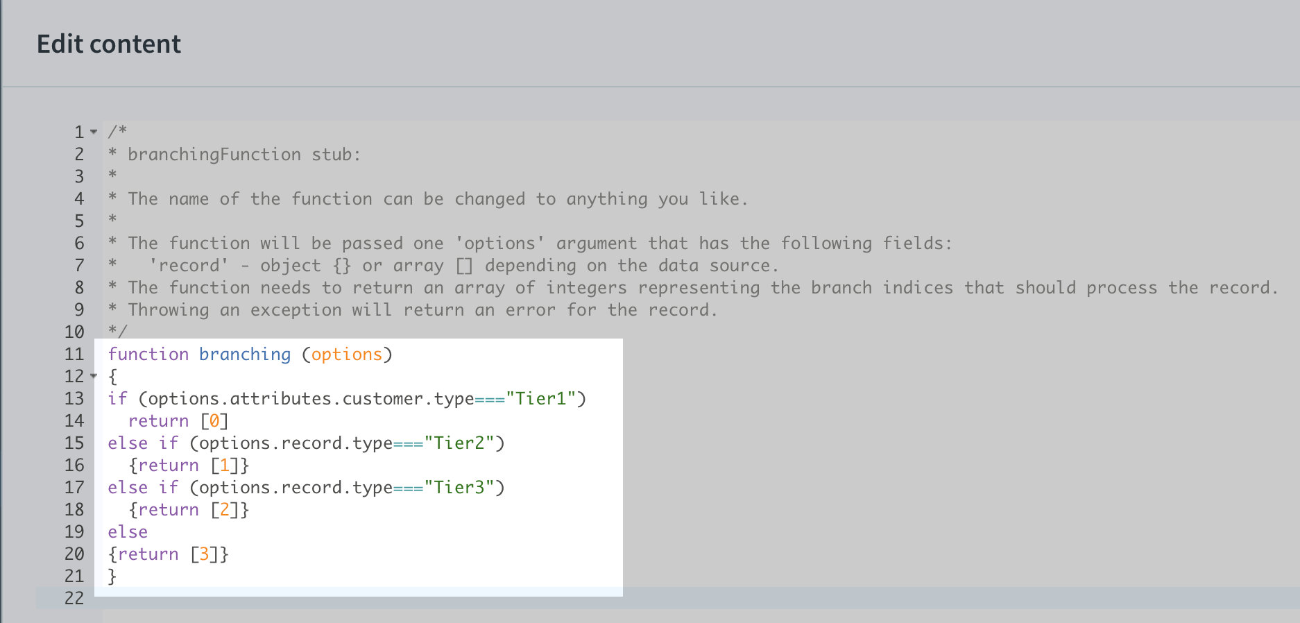 Create a branching script (using the function stub) – Celigo Help Center