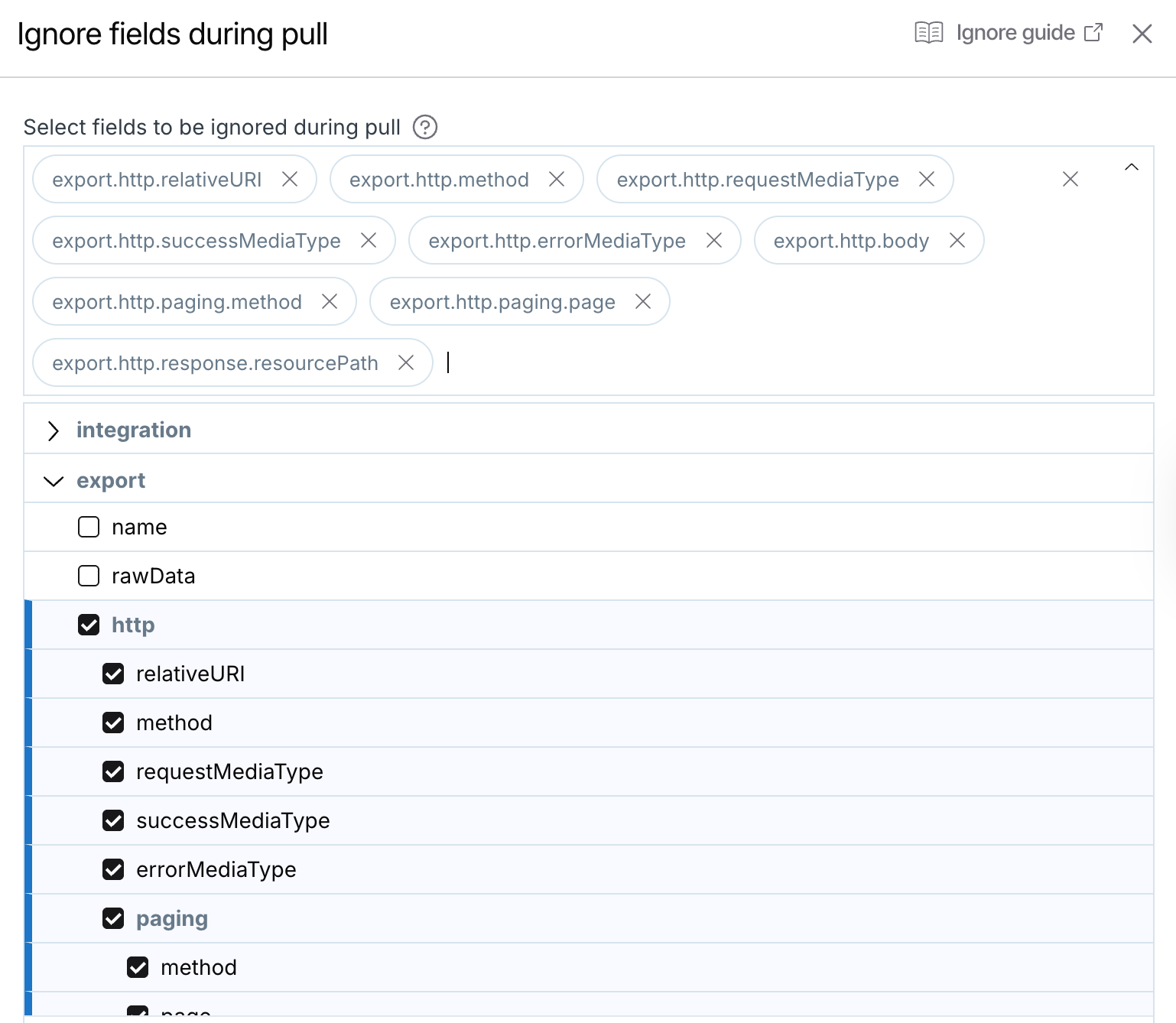 Ignore resource fields in a pull – Celigo Help Center