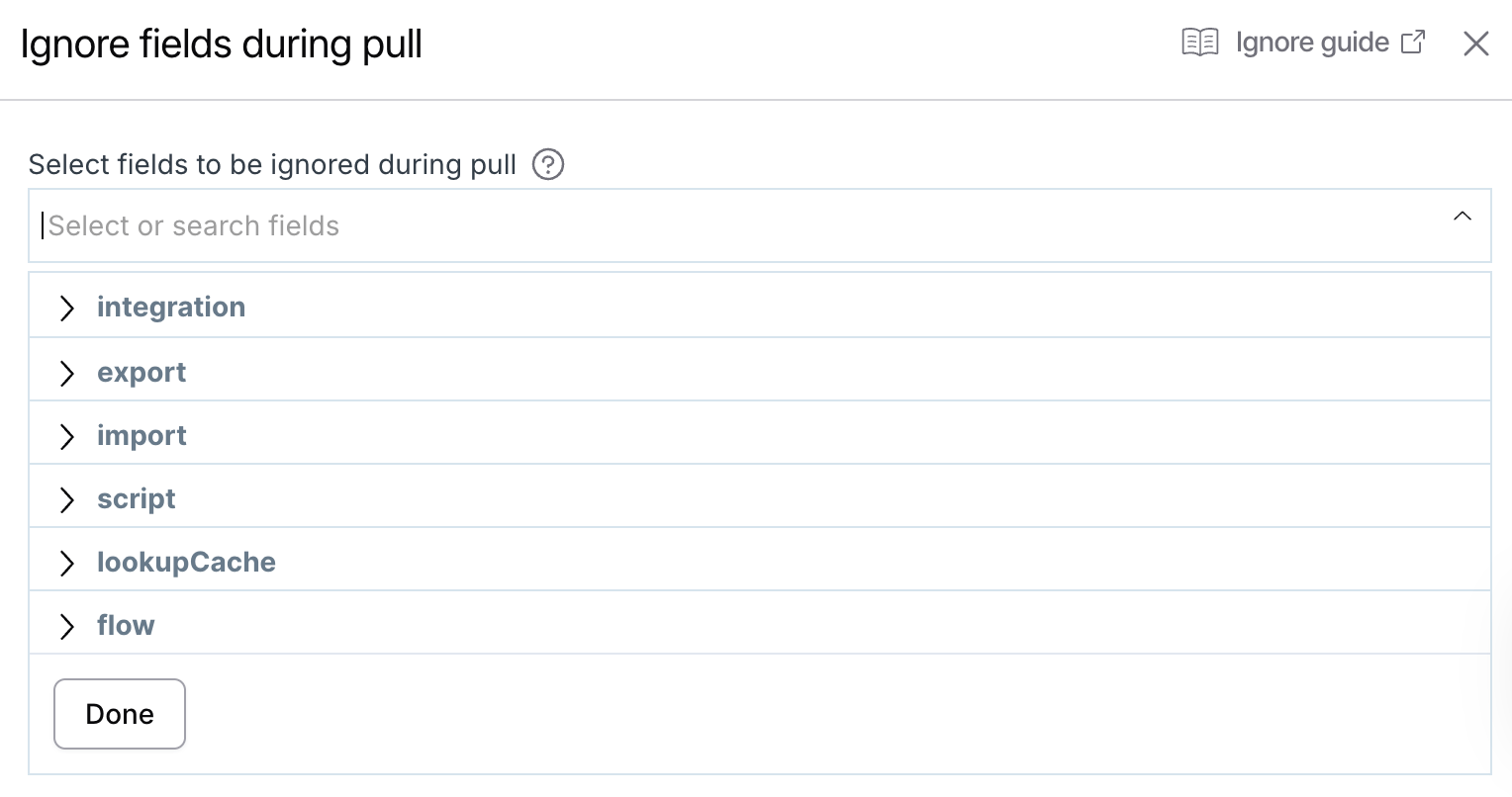 Ignore resource fields in a pull – Celigo Help Center