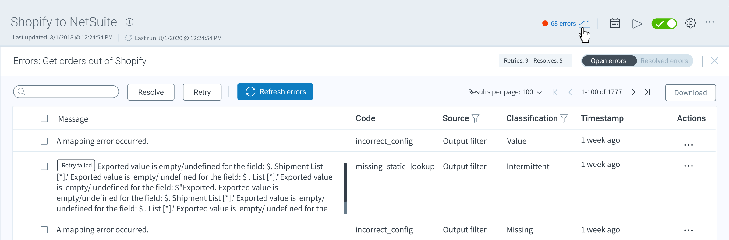Error classifications – Celigo Help Center