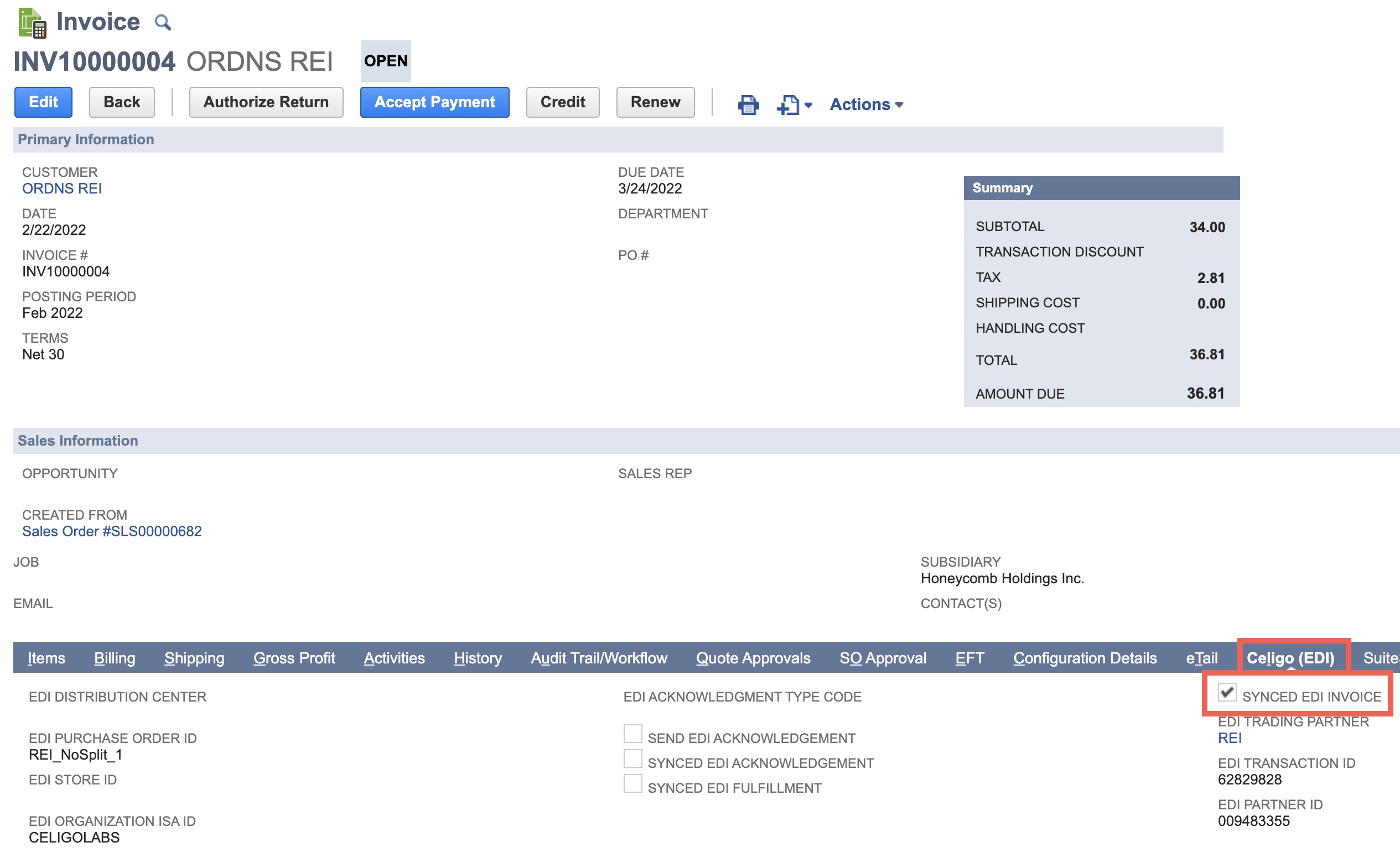 Sync NetSuite Invoice To Orderful Invoice 810 Celigo Help Center